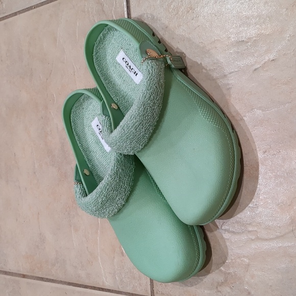 Coach | Shoes | Coach Lola Shearlingtrim Mint Green Rubber Clogs Size 9 ...